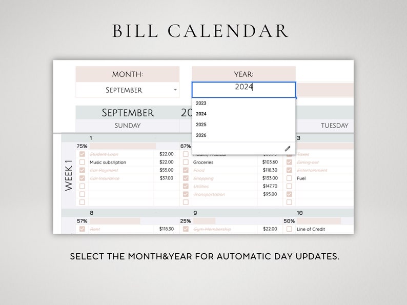 Digital Monthly Bill Calendar Template Google Sheets | Expense Tracker ...