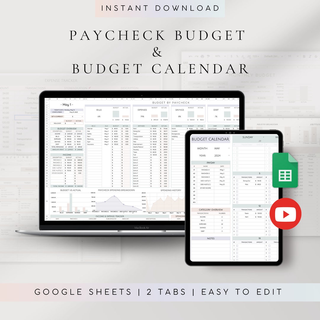 Paycheck Budget Google Sheets | Budget Calendar Template | Personal ...