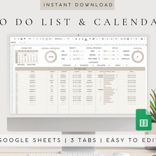 Task Tracker Spreadsheet Google Sheets to Do List - Etsy