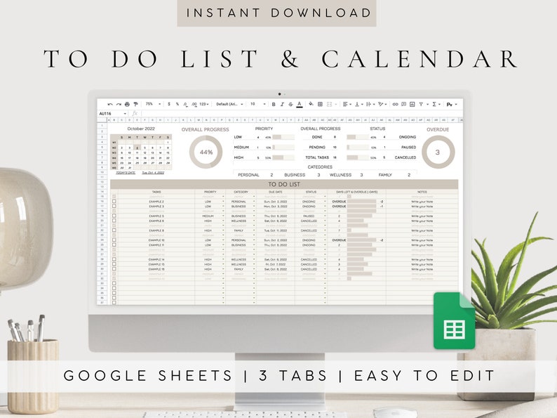 To Do List Template | Google Sheets Template | Calendar Planner ...