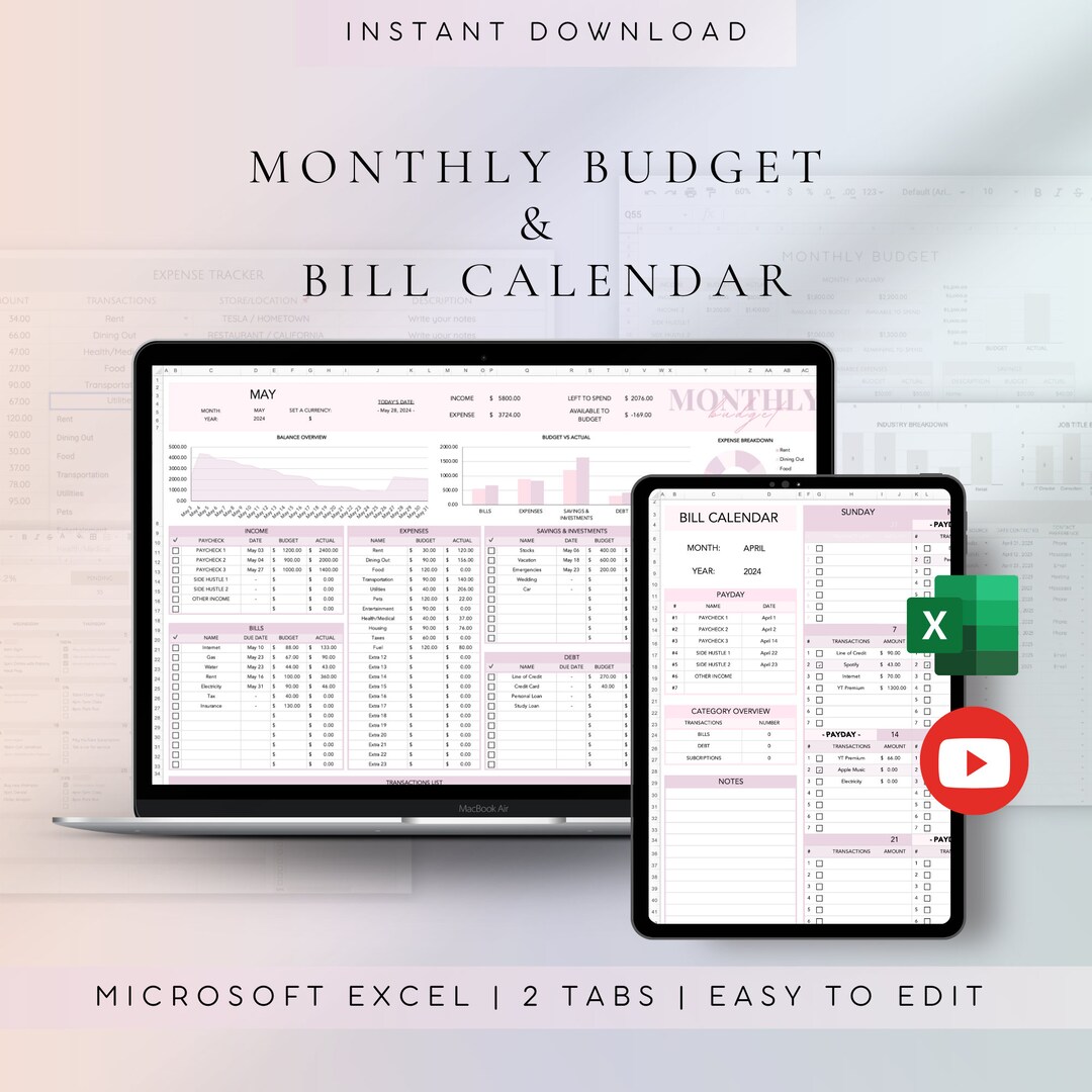 Excel Budget Spreadsheet Template Monthly Budget Planner Financial ...