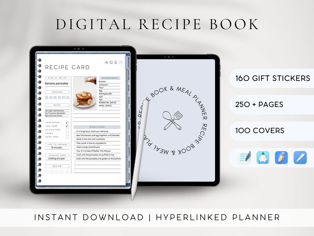 Recipe Book for Goodnotes, Notability | Digital Recipe Card Journal ...
