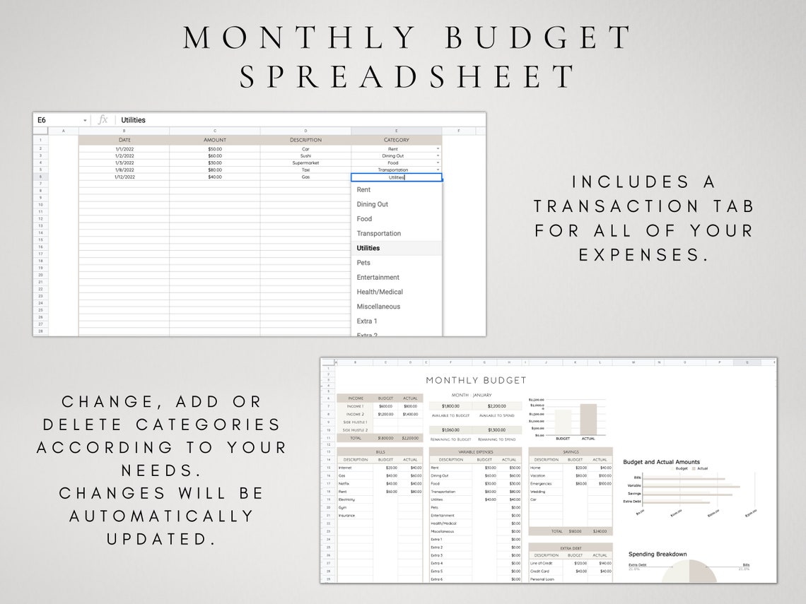Simple Monthly Budget Spreadsheet Google Sheet Budget - Etsy