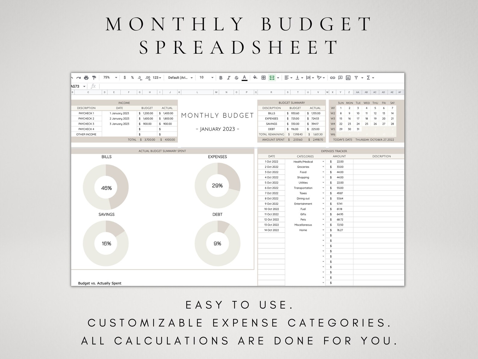 Simple Monthly Budget Spreadsheet Google Sheet Budget - Etsy