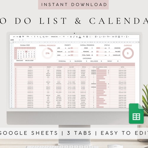 Digital to Do List and Task Tracker Google Sheets to Do List - Etsy