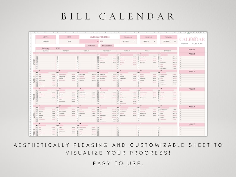 Bill Tracker Spreadsheet Template Excel Bill Payment - Etsy