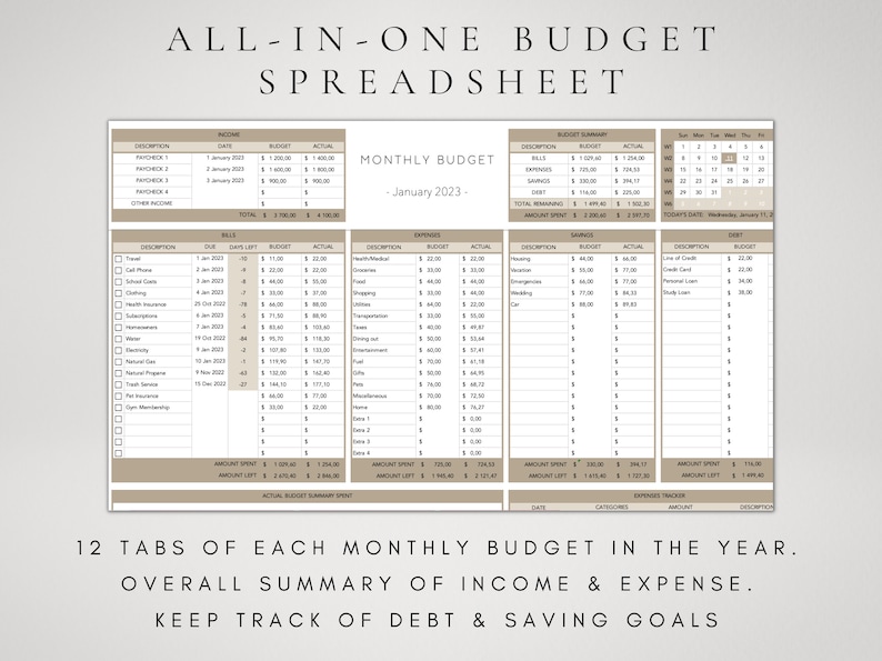 Excel Budget Template Spreadsheet Bundle Monthly Budget - Etsy