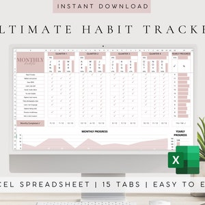 Excel Habit Tracker Spreadsheet Template | Digital Goal Planner ...