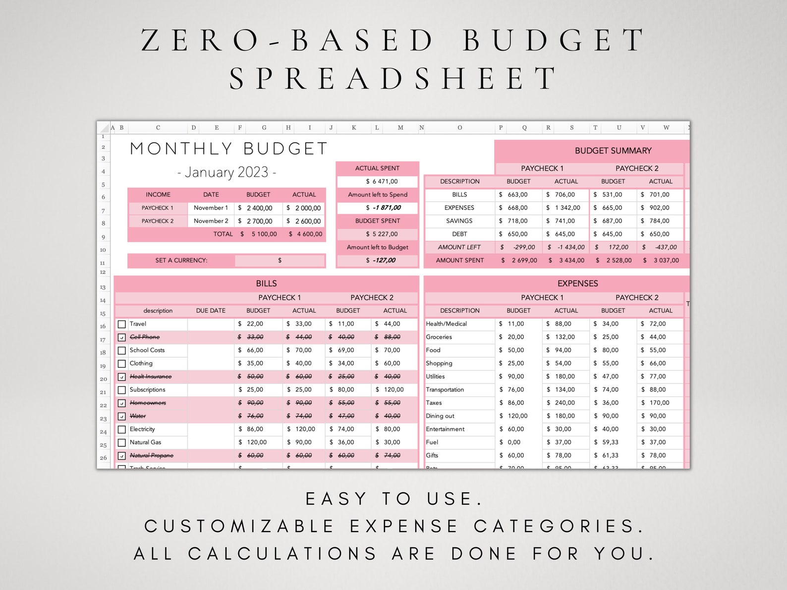 Excel Zero-based Budget Spreadsheet Template | Personal Finance Planner ...