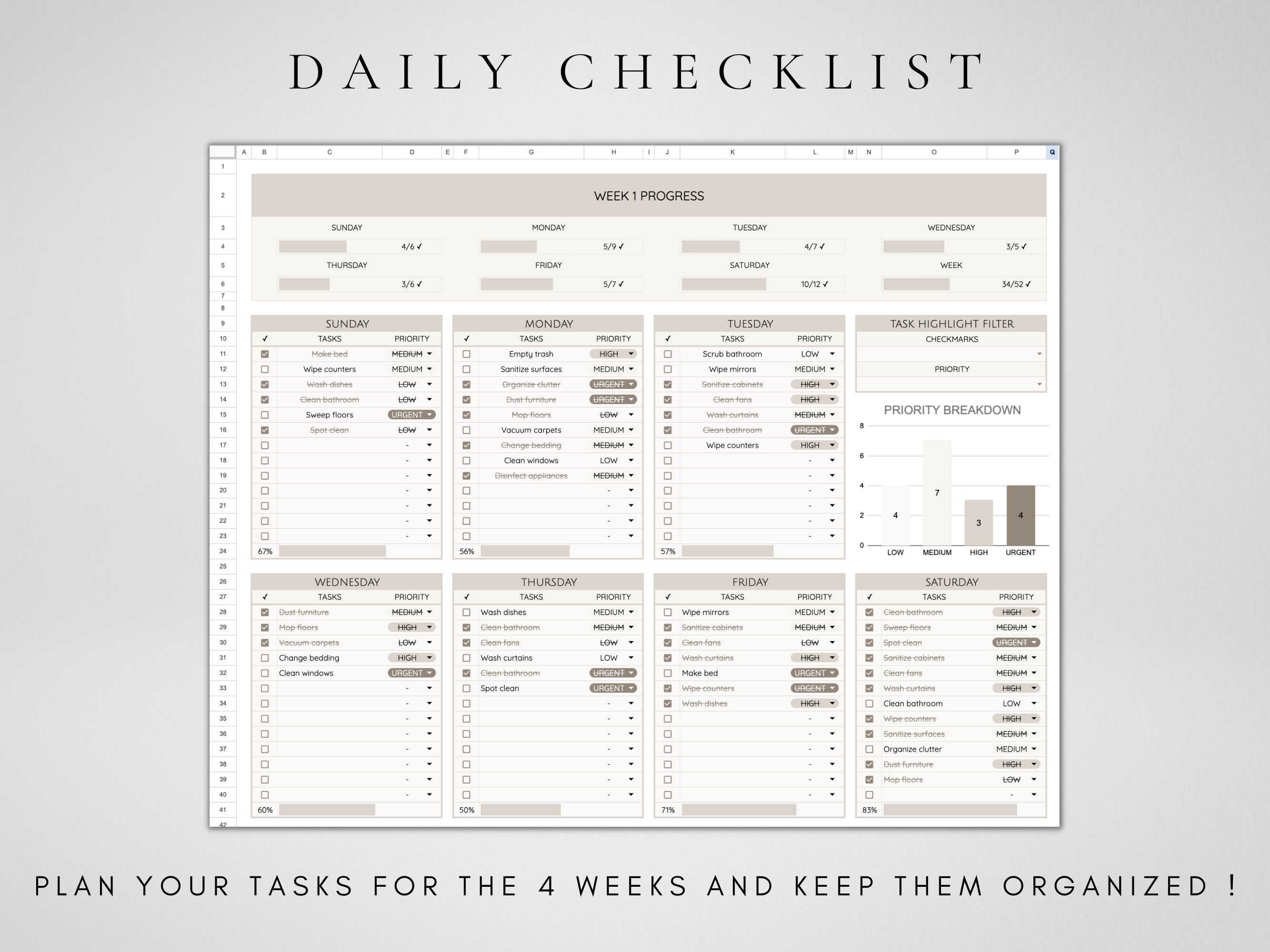 Daily Weekly Checklist Spreadsheet Template | to Do List Template ...