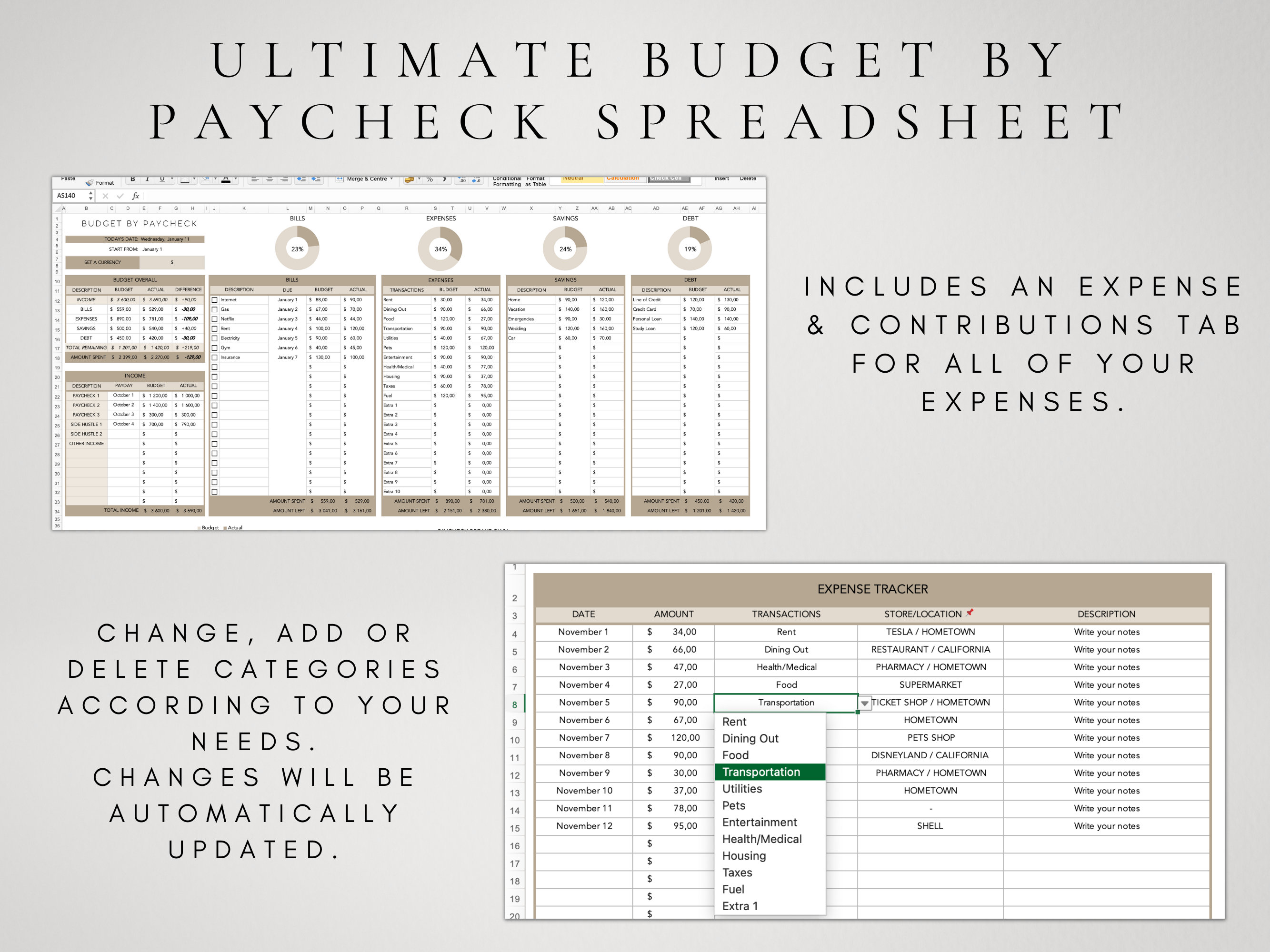 Ultimate Paycheck Budget Spreadsheet Template Excel Monthly - Etsy