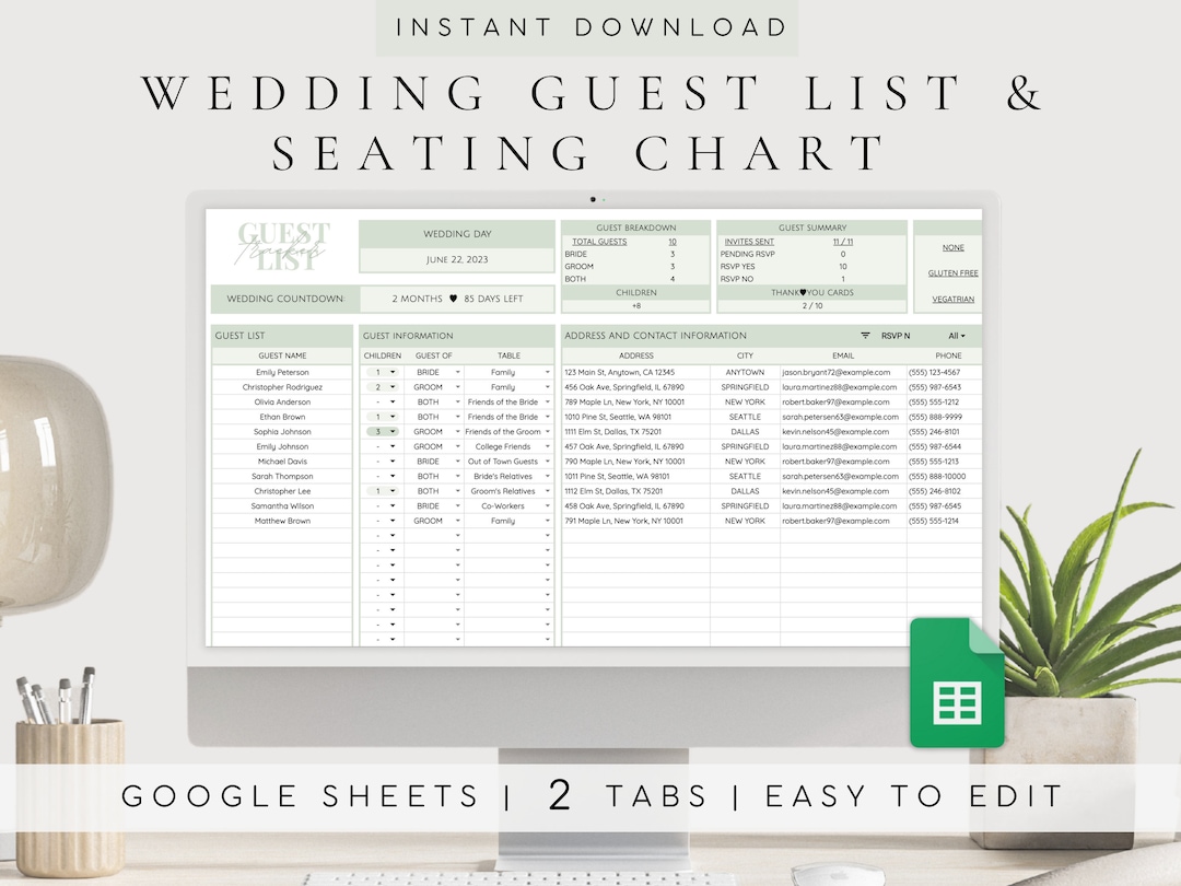Wedding Planning Spreadsheet | Wedding Guest List Tracker | Wedding ...
