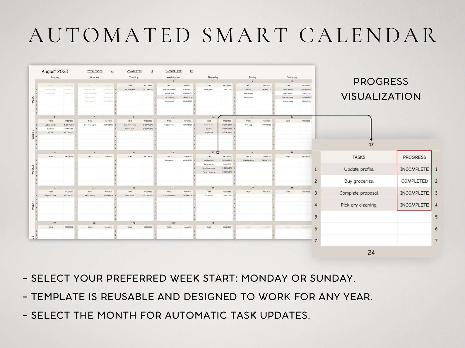 Task Tracker and Smart Calendar 2024 2025 to Do List Spreadsheet ...