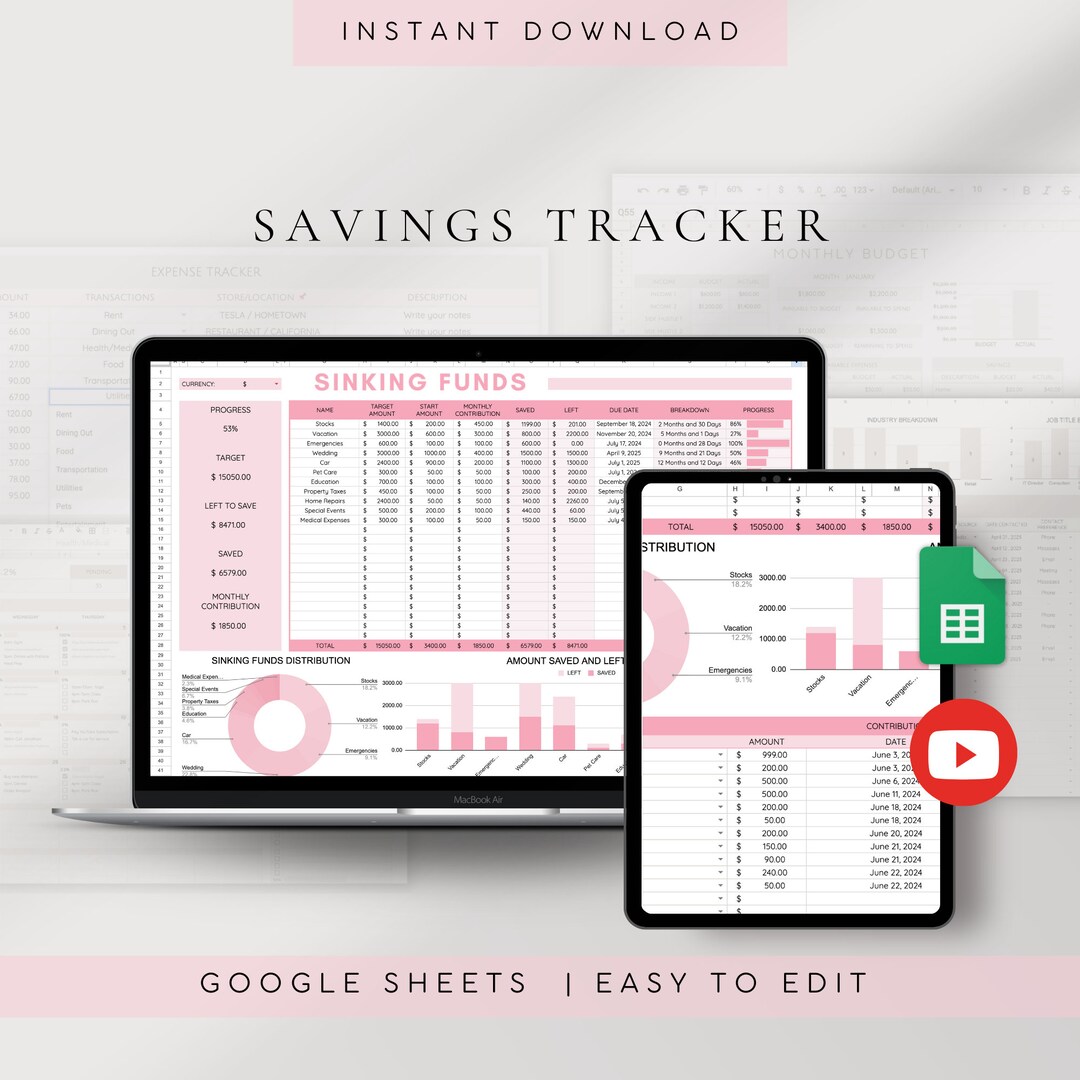 Savings Tracker | Sinking Funds Tracker | Google Sheets Budget ...