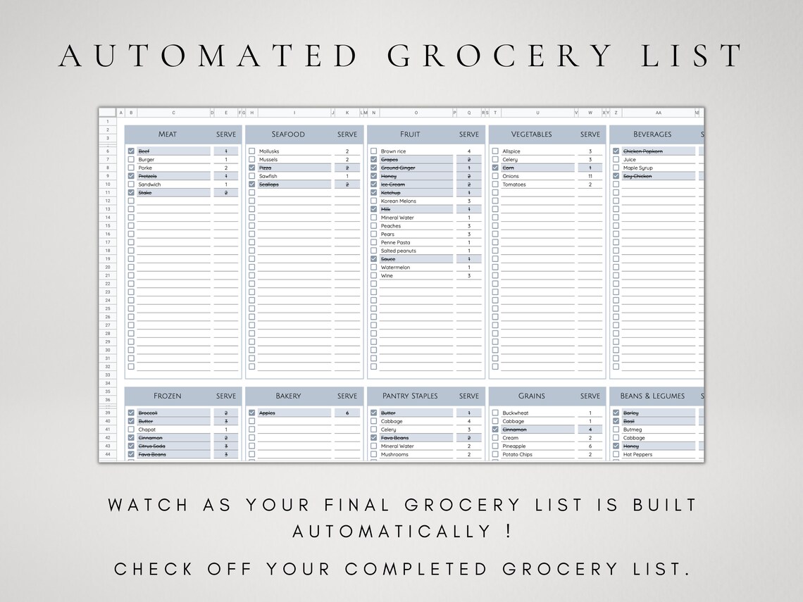 Digital Meal Planner Automated Grocery List Meal Planner - Etsy
