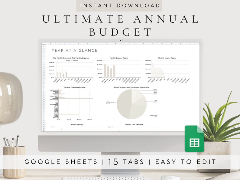 Annual Budget Spreadsheet Google Sheets Finance Template - Etsy