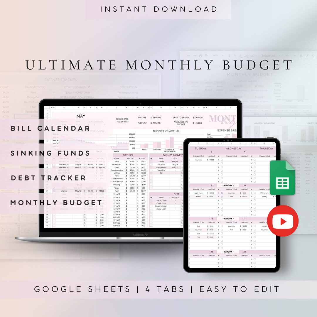 Monthly Budget Spreadsheet Template Google Sheets | Simple Budget ...