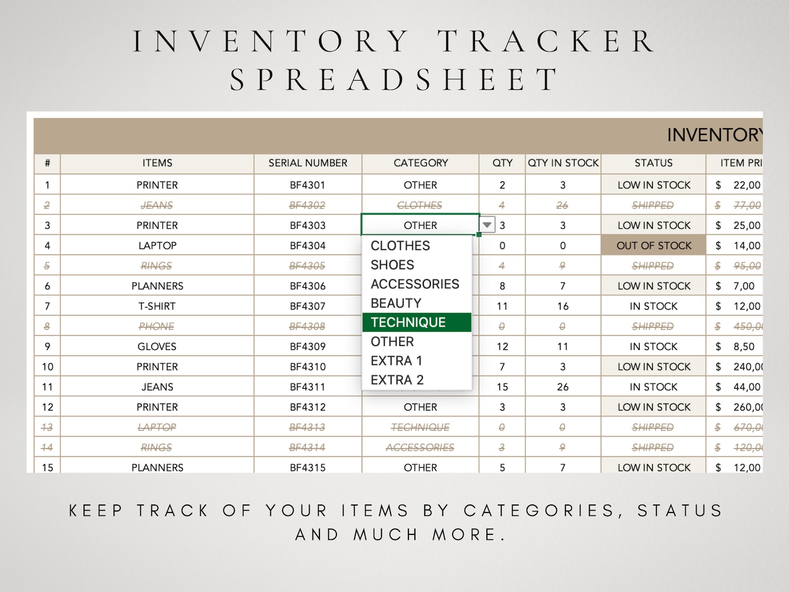 Inventory Tracker Sheet Excel | Digital Inventory Management ...
