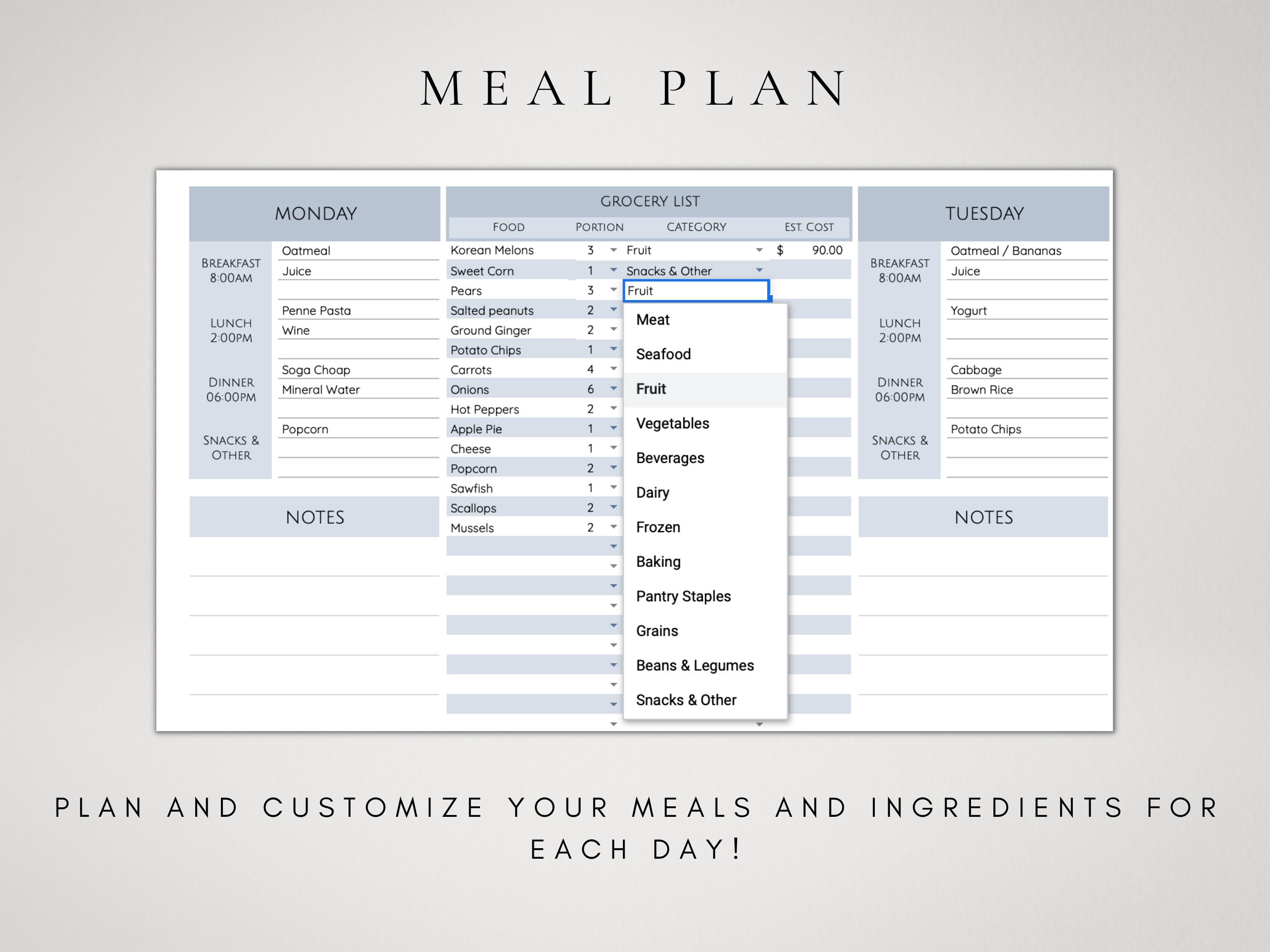 Digital Meal Planner | Automated Grocery List | Meal Planner Google ...