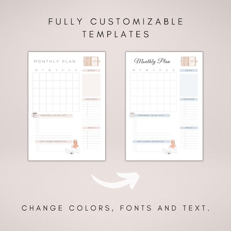Editable Monthly Planner Template Canva Printable Monthly - Etsy