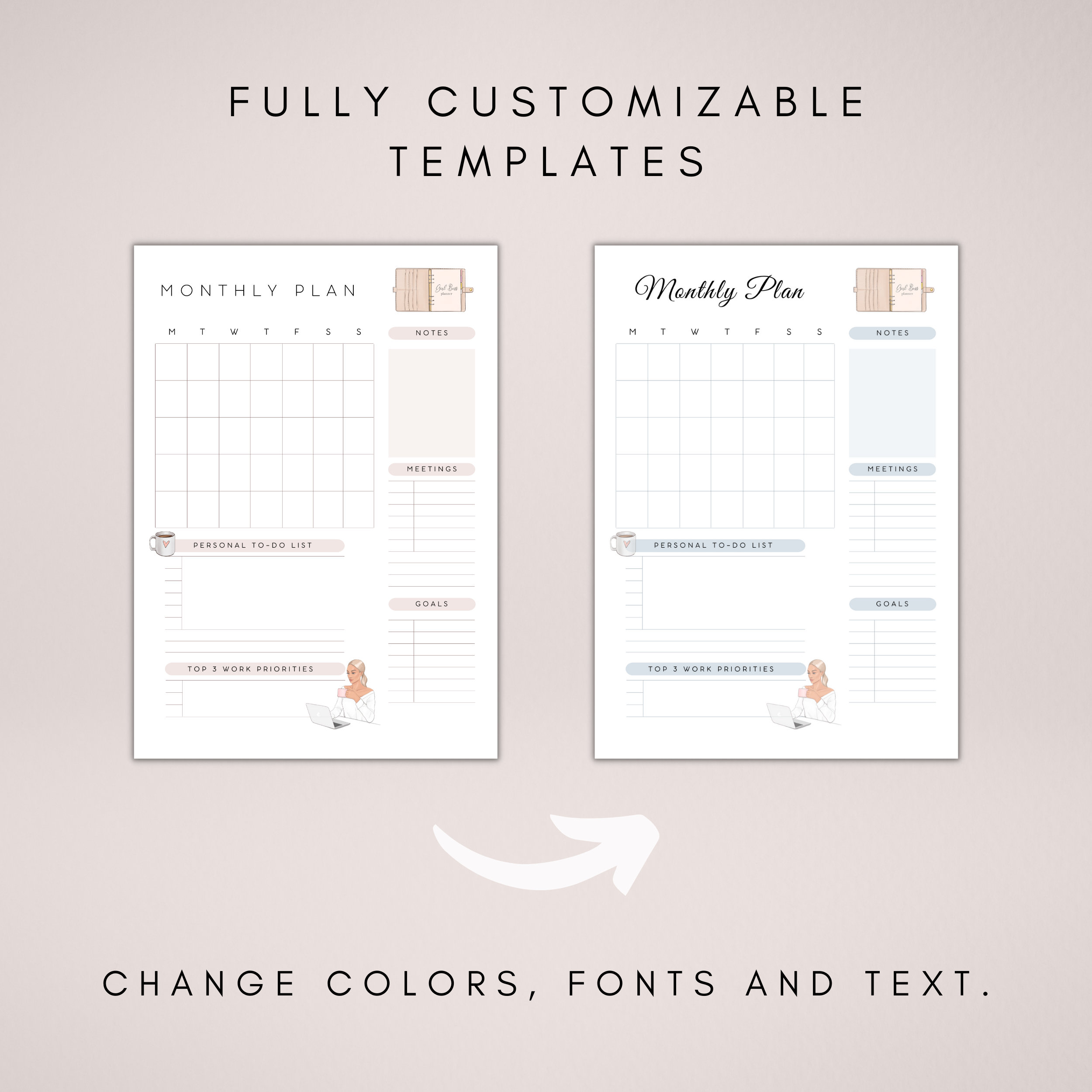 Editable Monthly Planner Template Canva Printable Monthly - Etsy