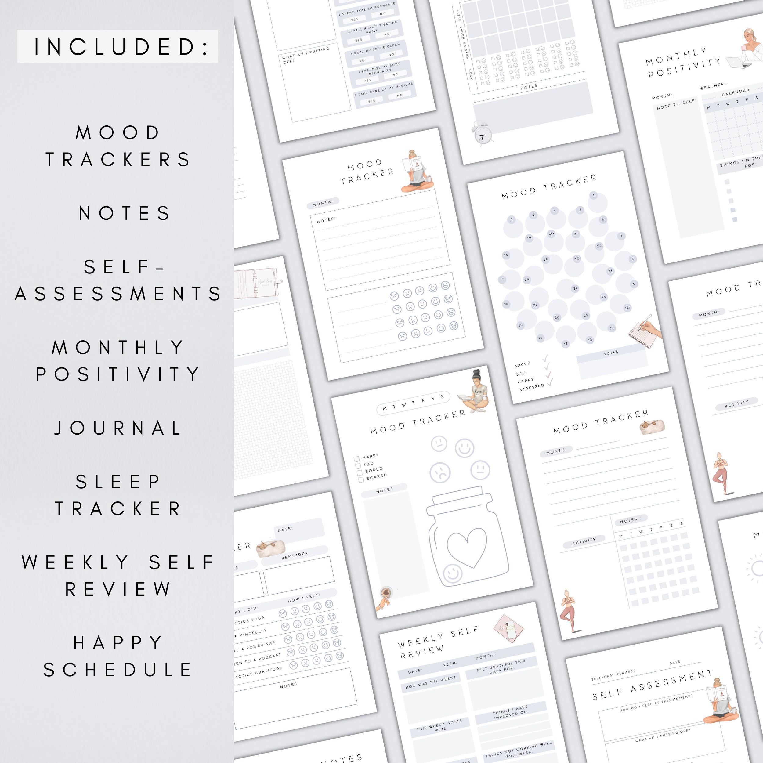 Mood Tracker | Self Care Journal | Wellness Planner | Mental Health ...