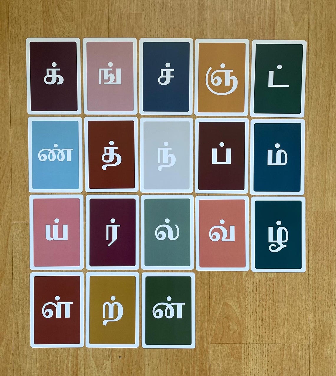 Tamil Alphabet Flashcards | Mei Eluthukkal | 18 Consonants | A6 ...