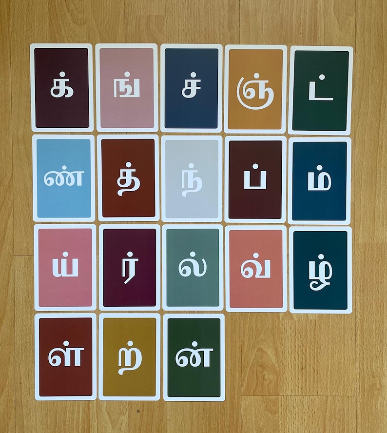 Tamil Alphabet Flashcards | Mei Eluthukkal | 18 Consonants | A6 ...