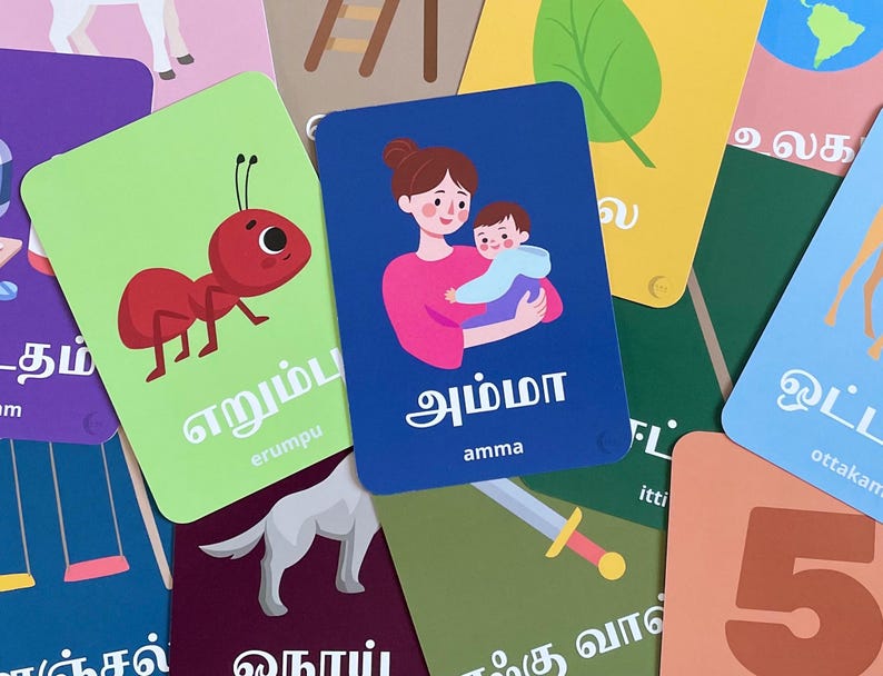 Tamil Alphabet Flashcards | Uyir Eluthukkal (12 Vowels) | Illustrated ...