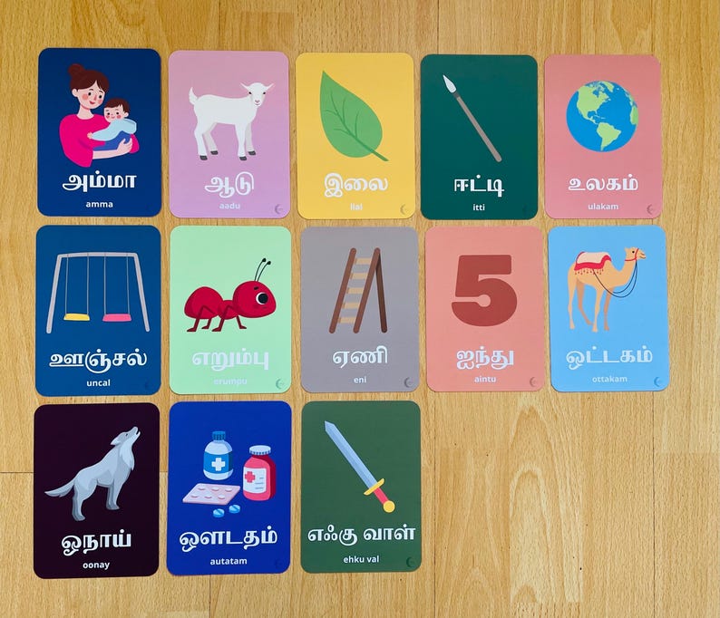 Tamil Alphabet Flashcards | Uyir Eluthukkal | 12 Vowels | Illustrated ...
