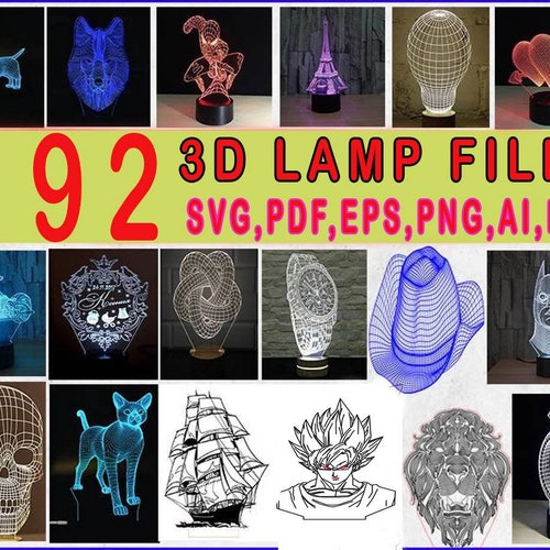 3d Illusion Lamp Svg New 100 Night Light Acrylic Files - Etsy