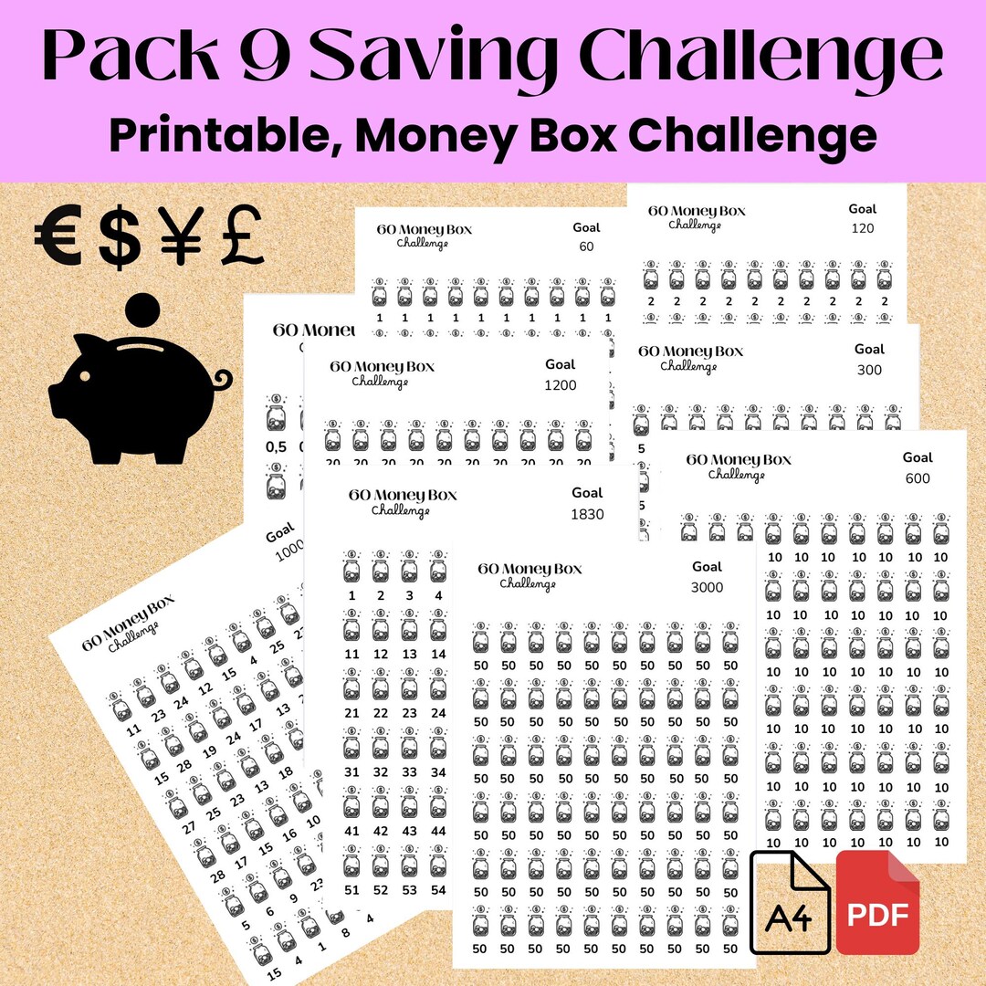 Pack 9 Saving Challenges Printable - Money Box Challenge PDF - A4 ...