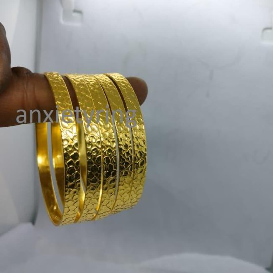 14k Gold Filled Hammered Bangles Set of 5, Thin Gold Bracelets for ...