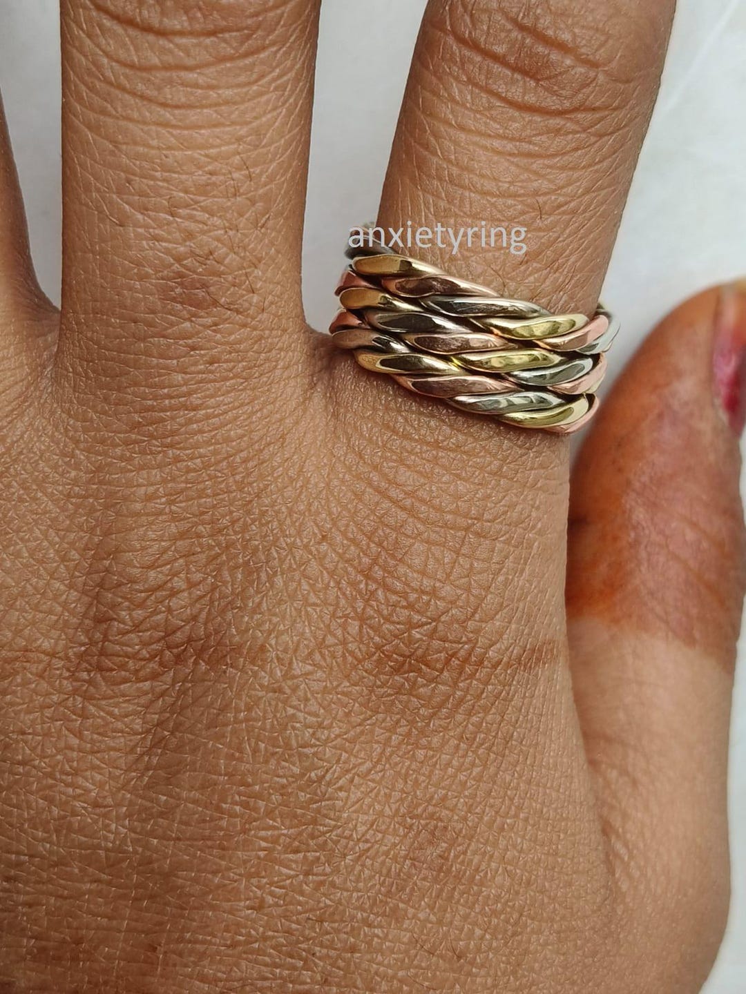 Set of 3 Ring Three Metal Twisted Bands Copper Brass Silver Handmade ...