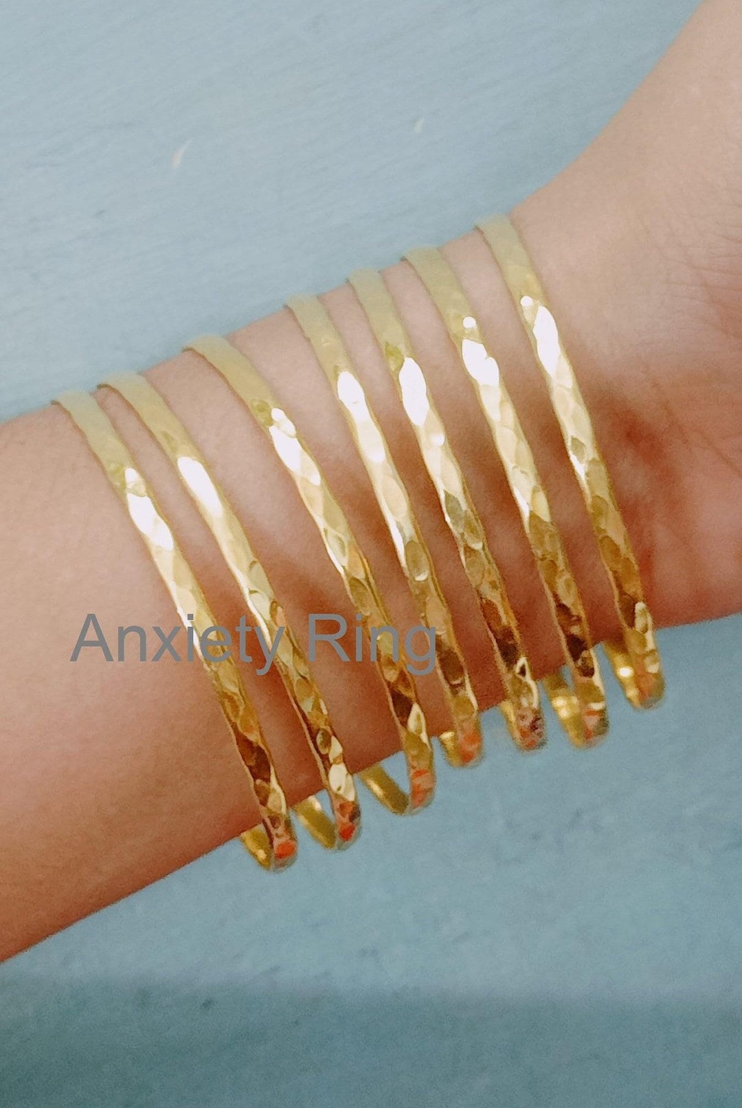 Set of 7 Hammered 18kt Gold Filled Bangles, Stackable Women's Bracelets ...