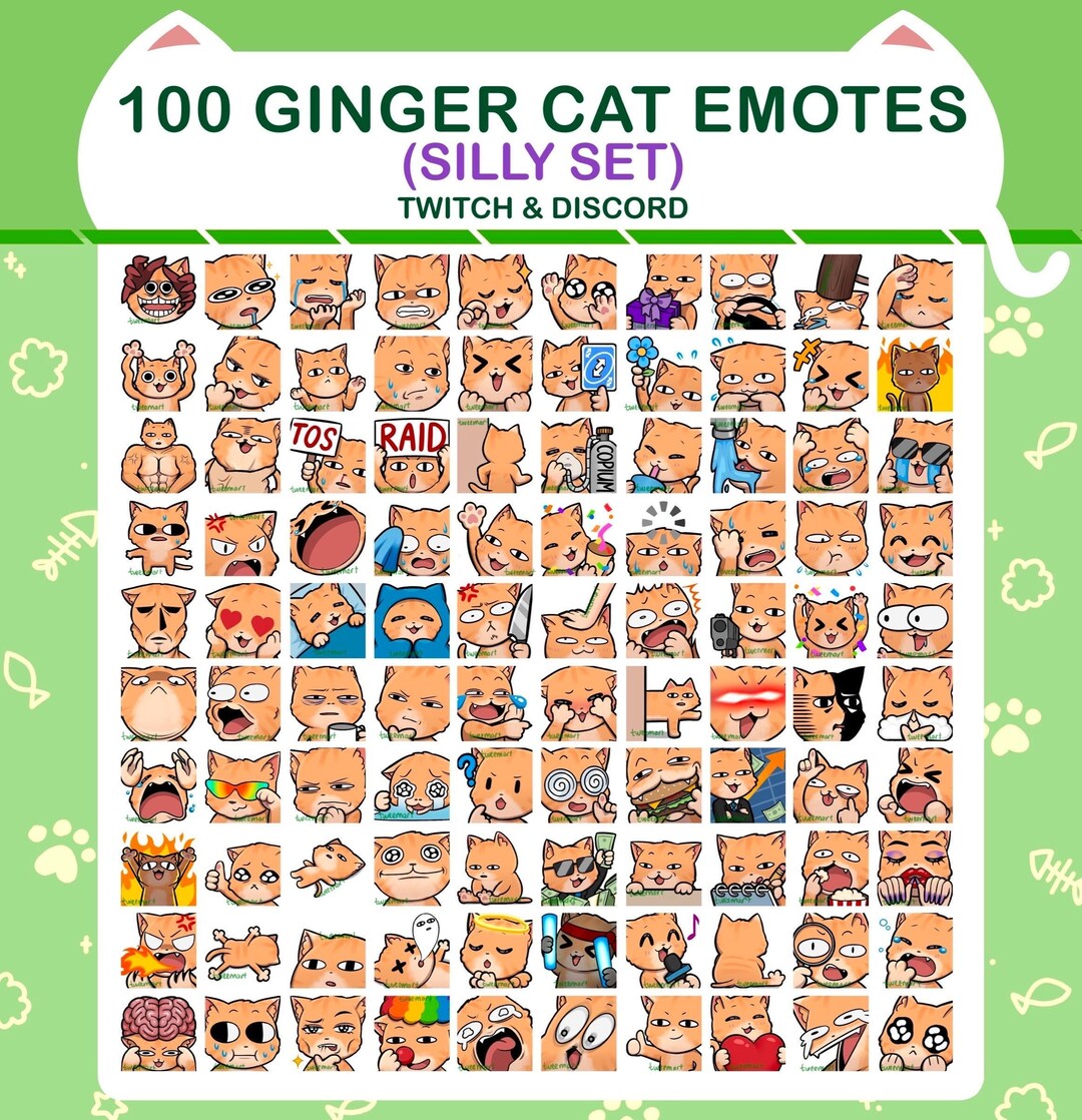 CHEAP 100 Silly Ginger Cat Emotes | Twitch and Discord | Kawaii Orange ...