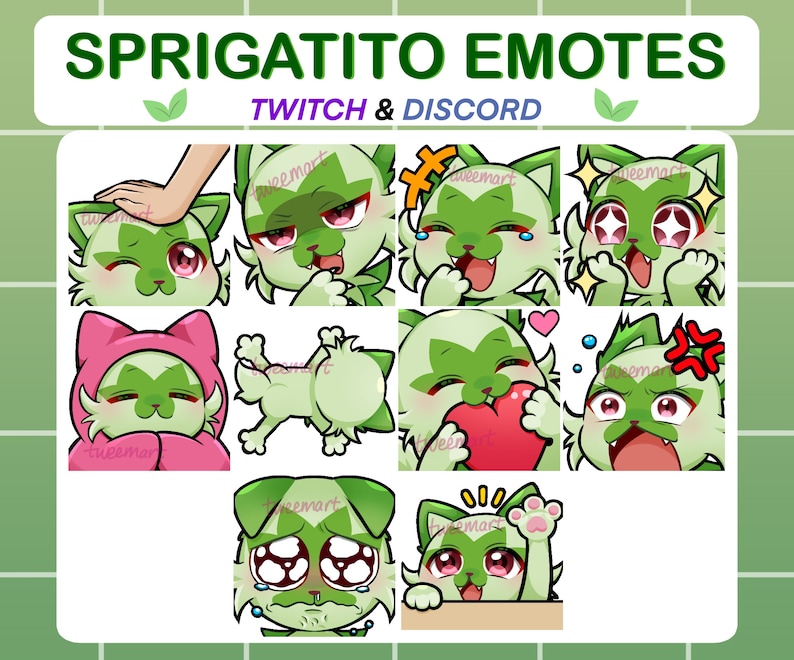 10 Sprigatito Emote Pack | Pokemon Scarlet & Violet | Twitch + Discord ...