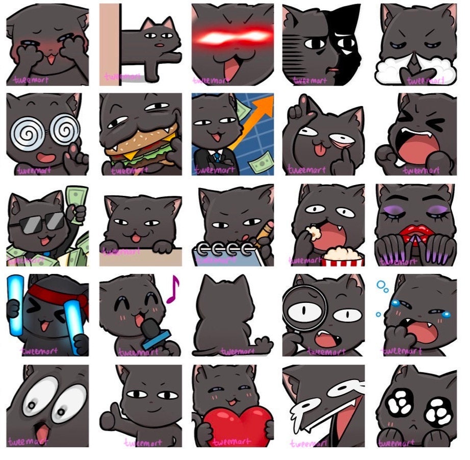 CHEAP 100 Silly Black Cat Emotes | Twitch and Discord | Kawaii Neko - Etsy