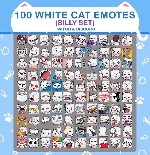 CHEAP 100 Silly White Cat Emotes Twitch and Discord Kawaii - Etsy