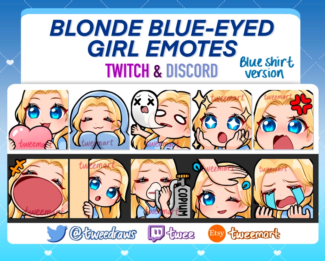 10 Blonde Blue-eyed Streamer Girl Emotes (blue Shirt Ver.) - Etsy