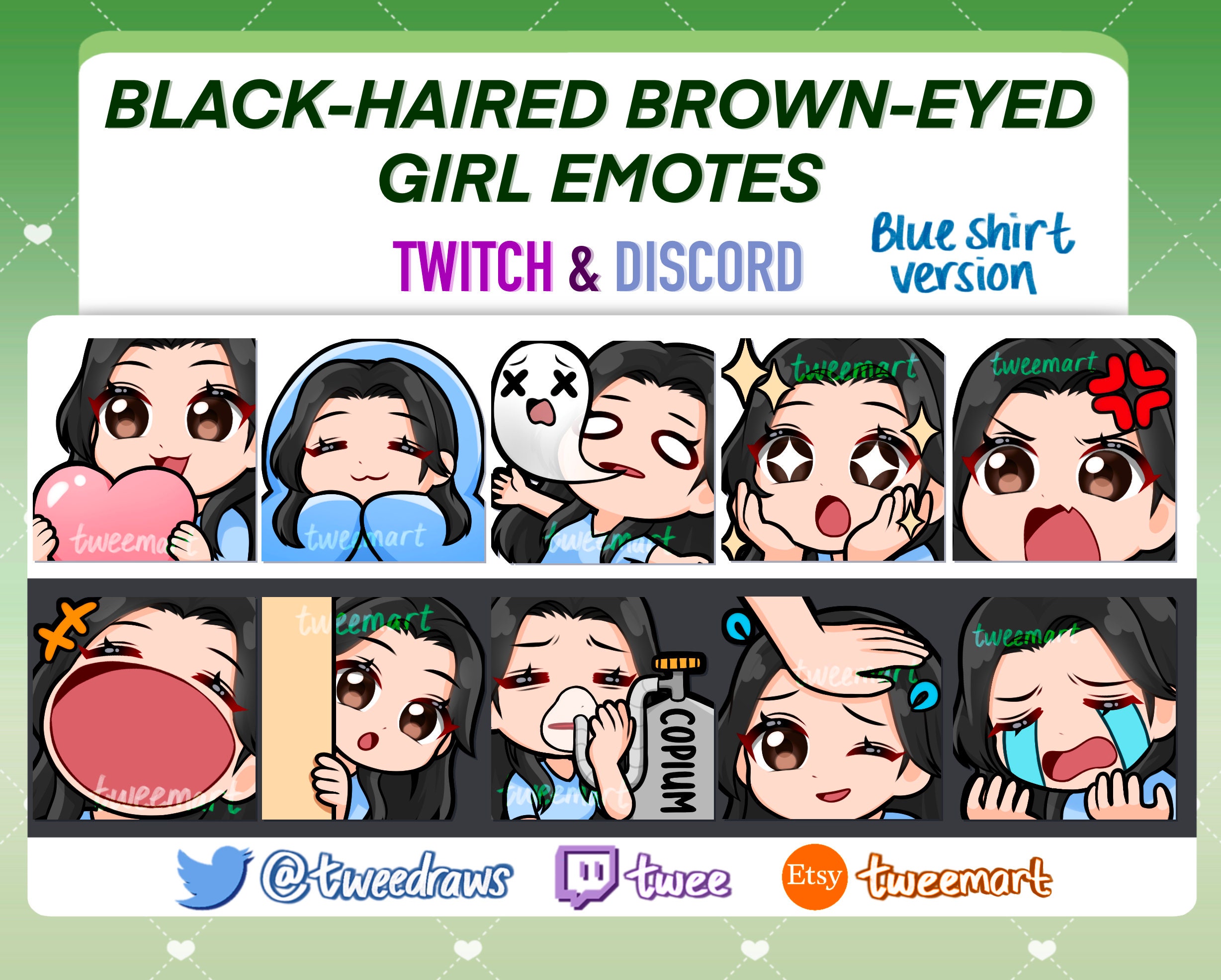 10 Black Hair Brown-eyed Streamer Girl Emotes (blue Shirt Ver.) - Etsy