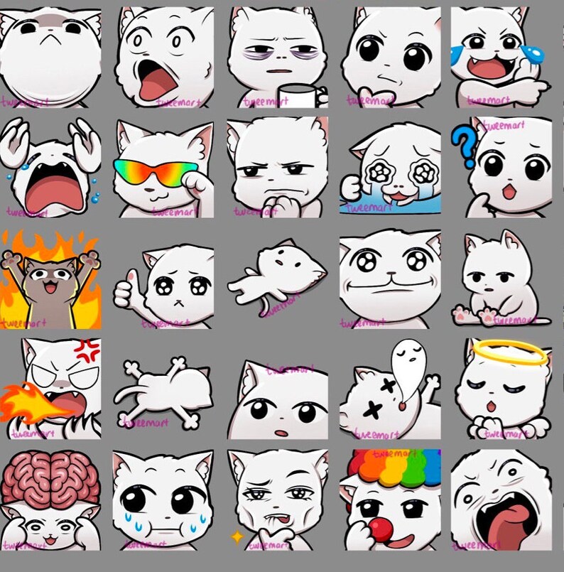 Cheap 100 Cute White Cat Emotes Twitch And Discord Kawaii Neko Etsy