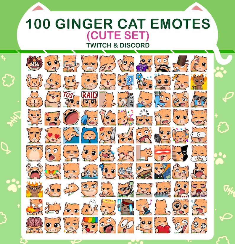 CHEAP 100 Cute Ginger Cat Emotes | Twitch and Discord | Kawaii Orange ...