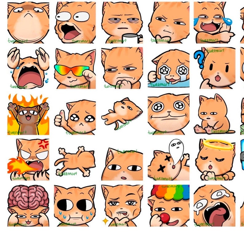 CHEAP 100 Silly Ginger Cat Emotes | Twitch and Discord | Kawaii Orange ...