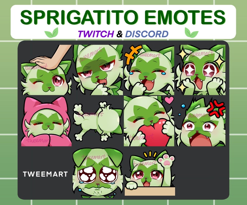 10 Sprigatito Emote Pack | Pokemon Scarlet & Violet | Twitch + Discord ...