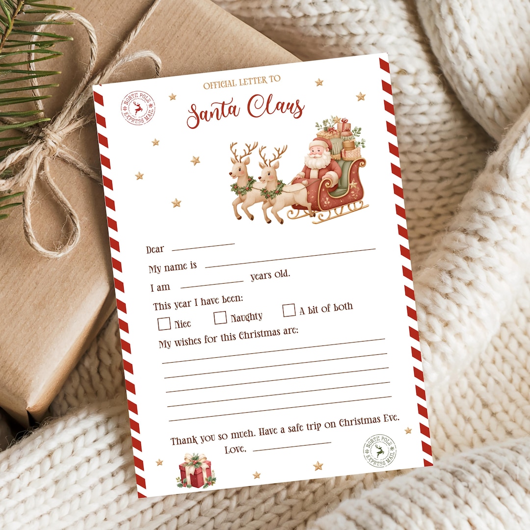 Printable Santa Wish List Letters, Christmas Letter to Santa, Digital ...