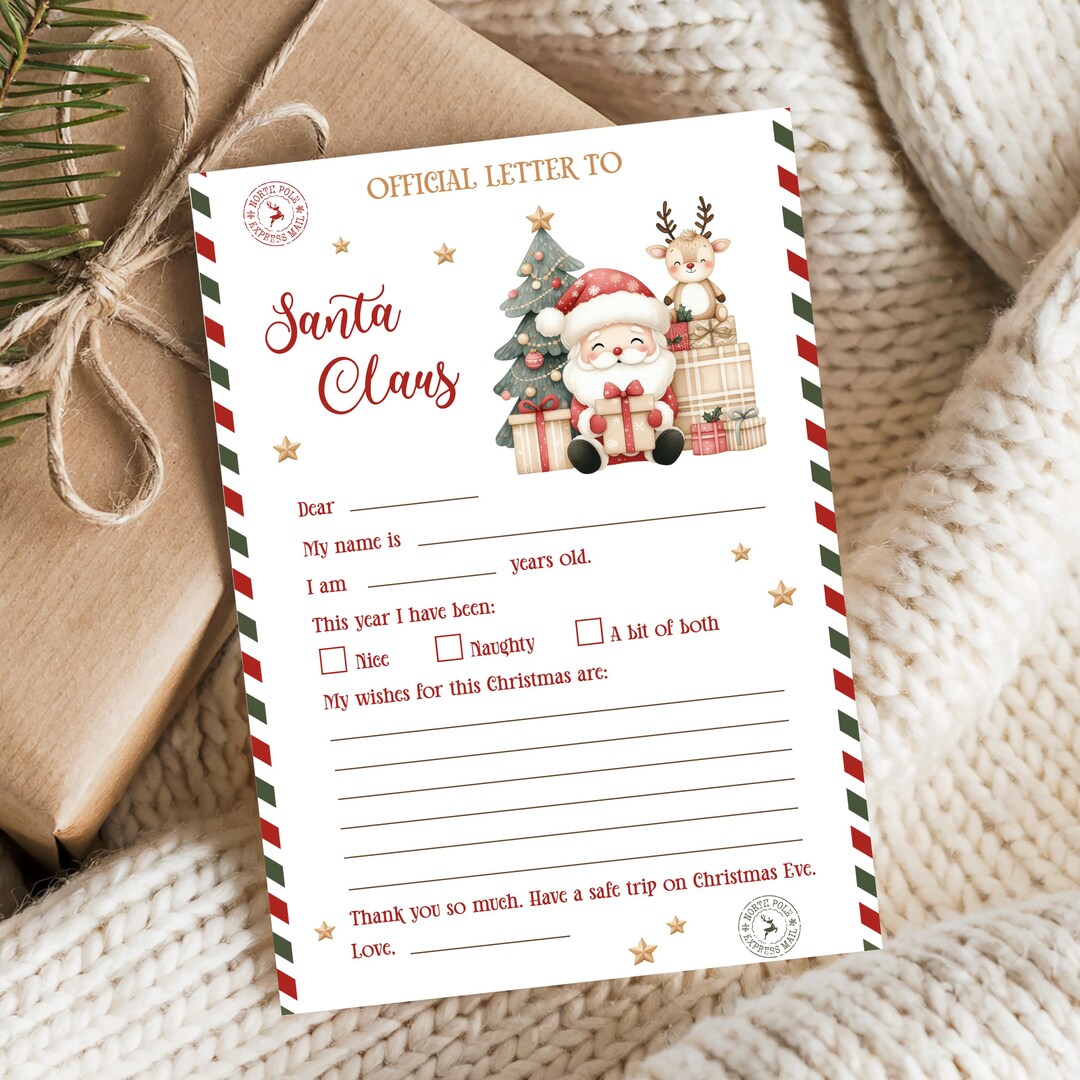 Printable Santa Wish List Letters, Christmas Letter to Santa, Digital ...