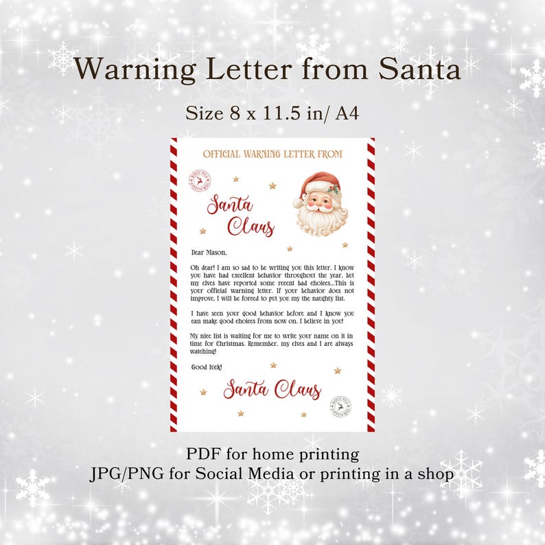Santa Warning Letter Editable Template, Elf Bad Behavior Official ...