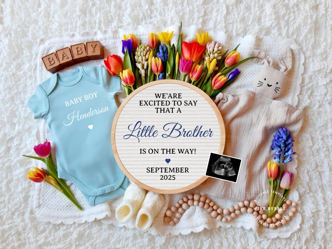Baby Boy Digital Pregnancy Announcement, Spring Baby Editable Template ...