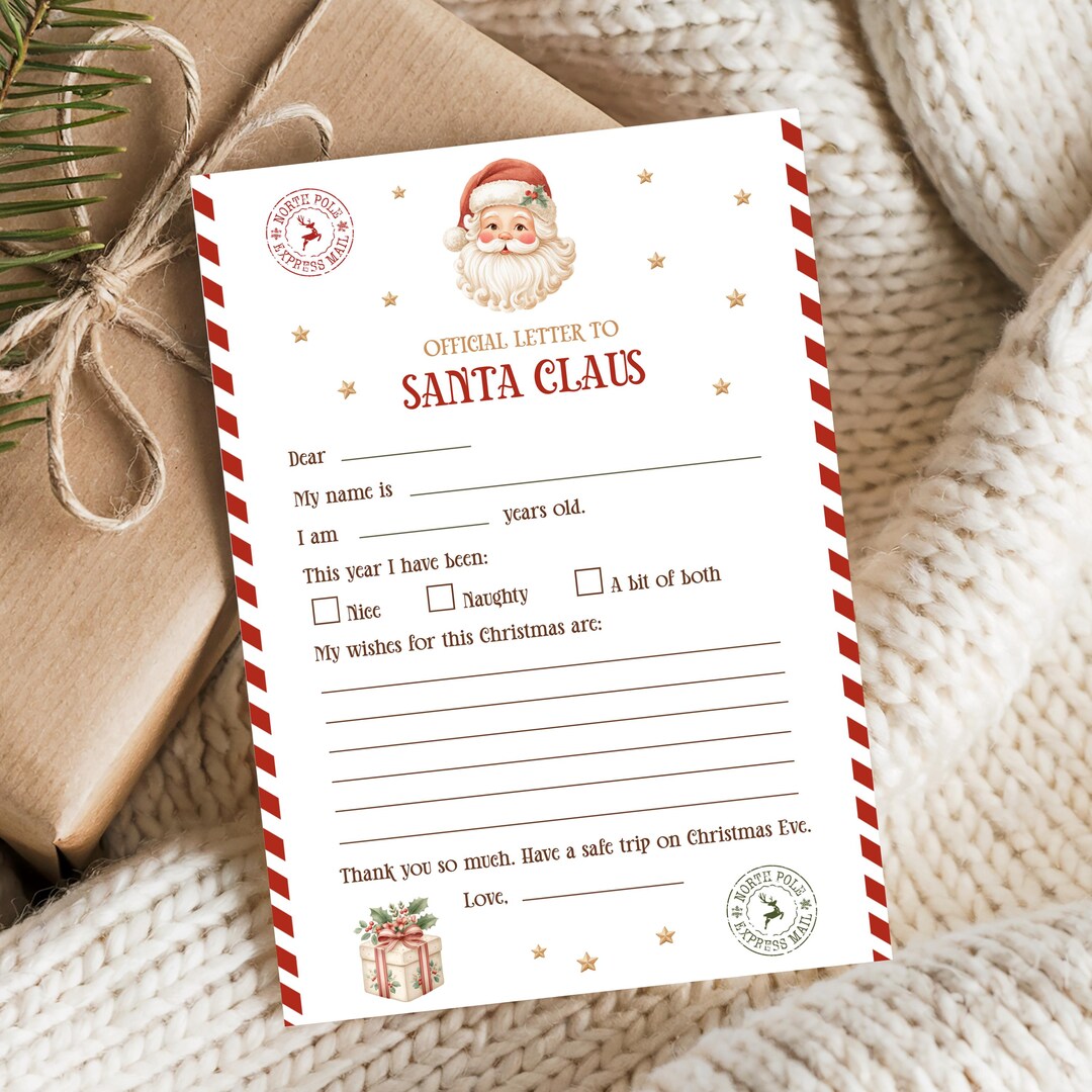 Printable Santa Wish List Letters, Christmas Letter to Santa, Digital ...